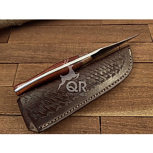 Classic Blades San Mai Damascus Steel Handmade Hunting knife, Bushcraft knife, Fixed blade knife, Outdoor Full Tang Forged knife, Camping knife Wooden Handle With Leather Sheath