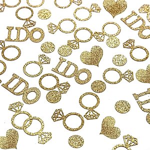 Gold Wedding Table Confetti, Bridal Shower Decorations Bride to Be Confetti Glittering Diamond Ring I Do Engagement Party Table Scatter, 100pcs