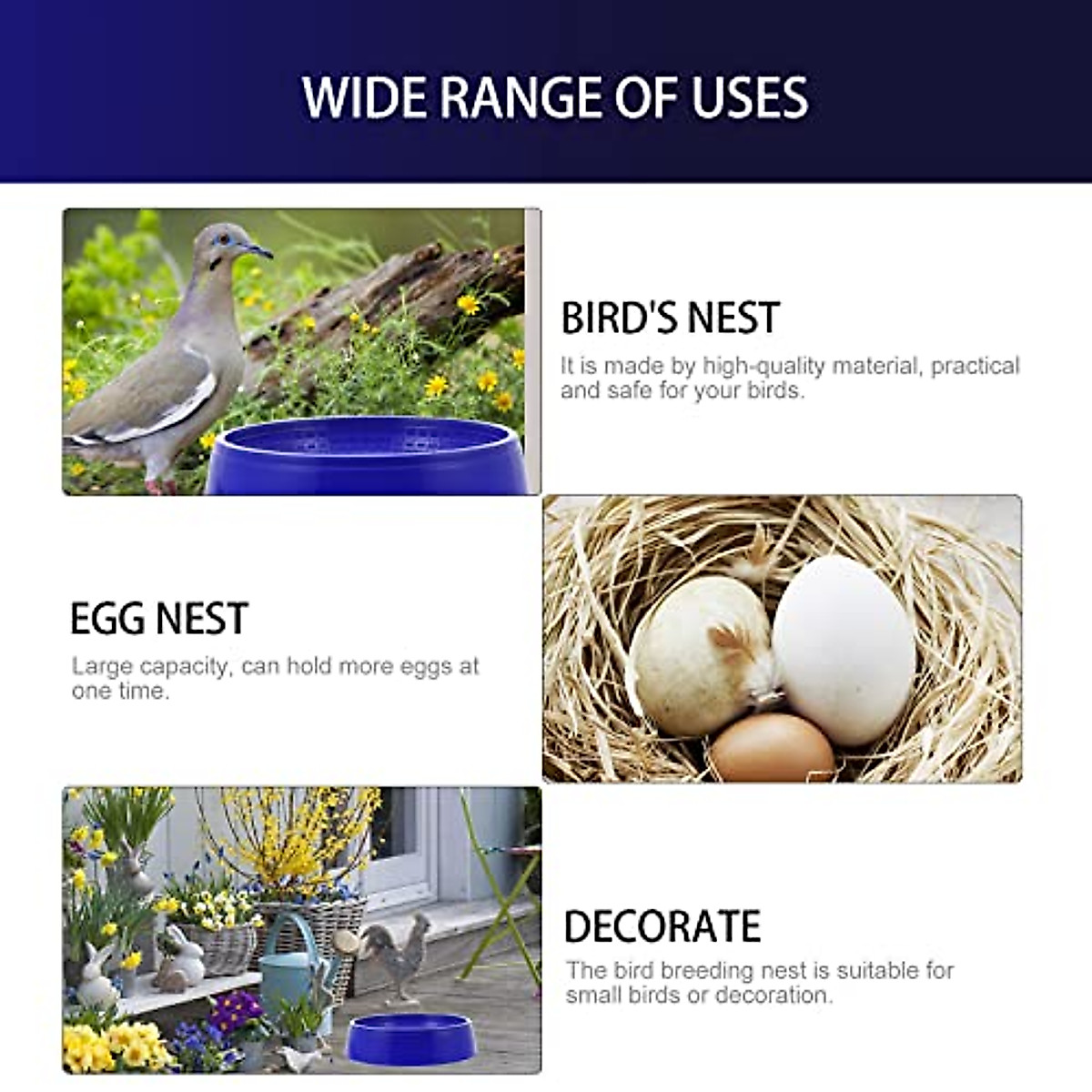 Ipetboom Bird Cozy Hut 3 Pcs Bird Nest, Pigeon Nest Pigeon Breeding Bowl Pigeon Nest Bowl Bird Breeding Box Hatching Nest for Pigeons Doves Quails Small Birds, 21x21x5.5cm Bird Feeding Container
