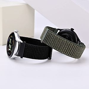 ANNEFIT Nylon Sport Loop Watch Bands 22mm, 2 Packs Quick Release Adjustable Strap for Men Women (Black and Army Green)