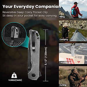 Kizer Begleiter XL EDC Pocket Knife, Micarta Handle Folding Knives with Pocket Clip, 154CM Steel Flipper Knife for Ideal Gift to Men Women V5458C1 (Black)