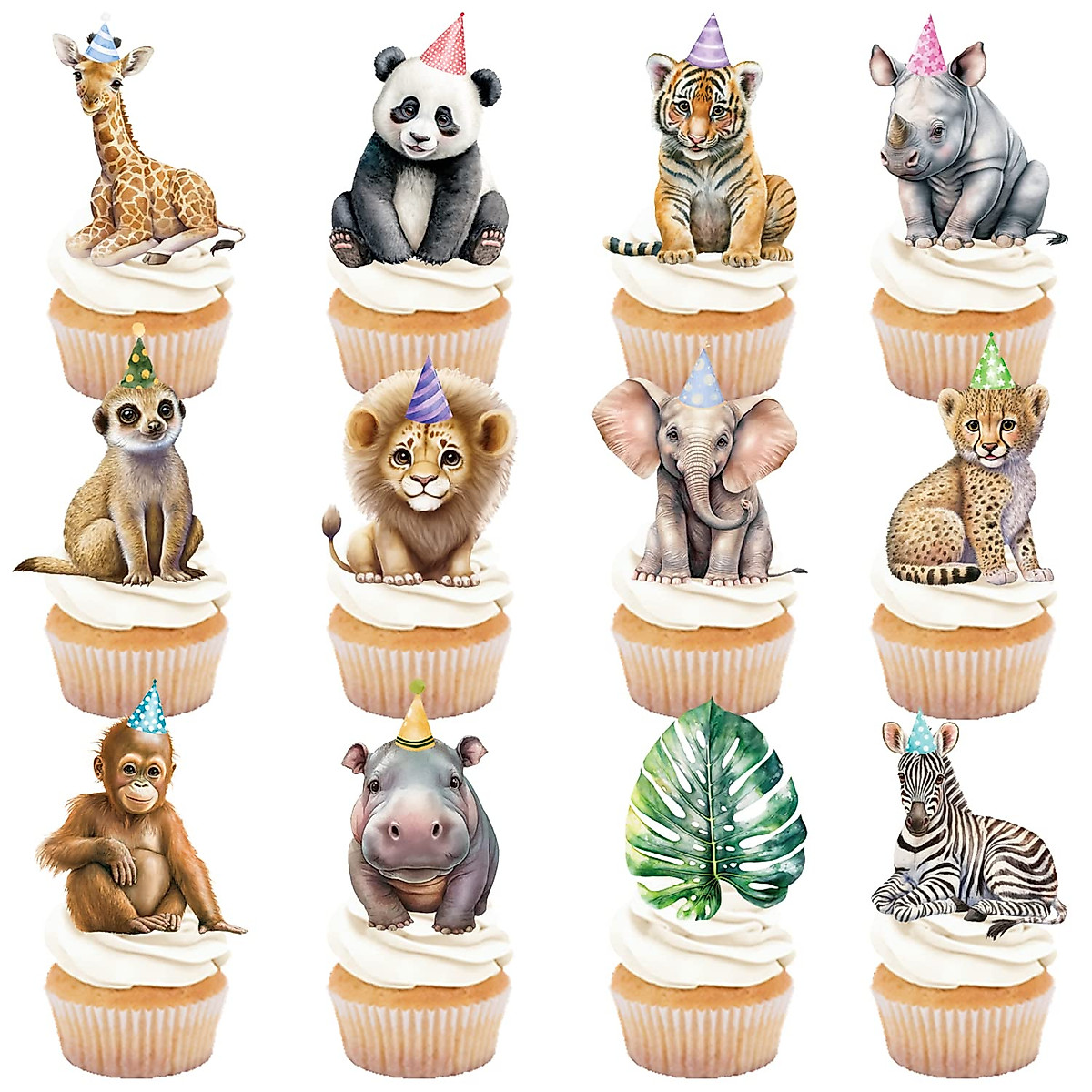 CANDY CHEF Safari Animal Cupcake Toppers, 24Pcs, Jungle Themed Decorations for Baby Shower Supplies