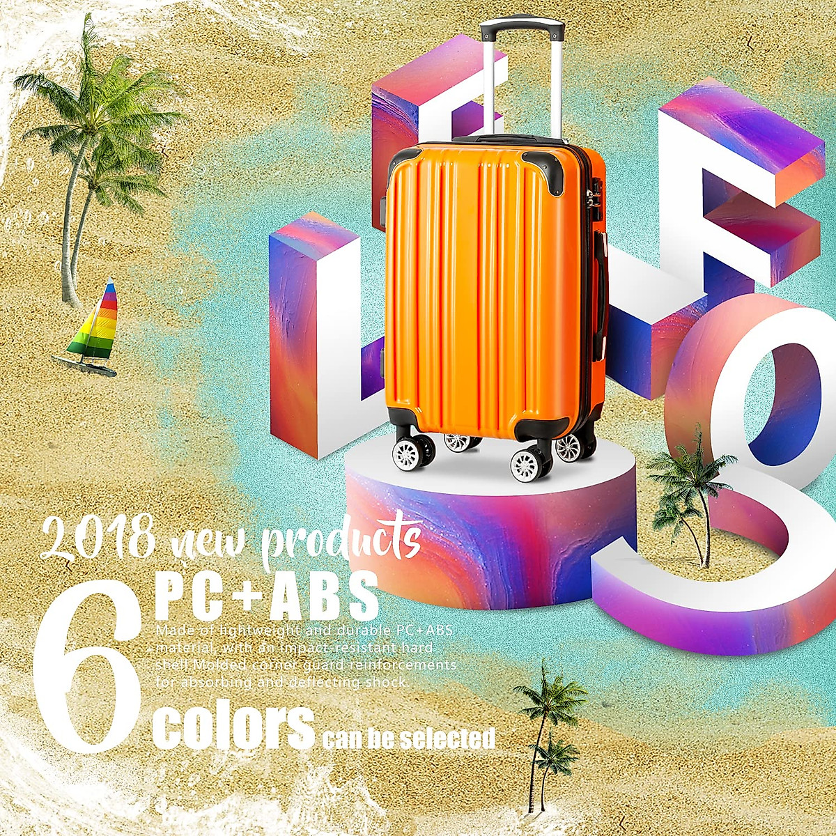 Coolife Luggage Expandable(only 28") Suitcase PC+ABS Spinner 20in 24in 28in Carry on (orange new, S(20in)_carry on)