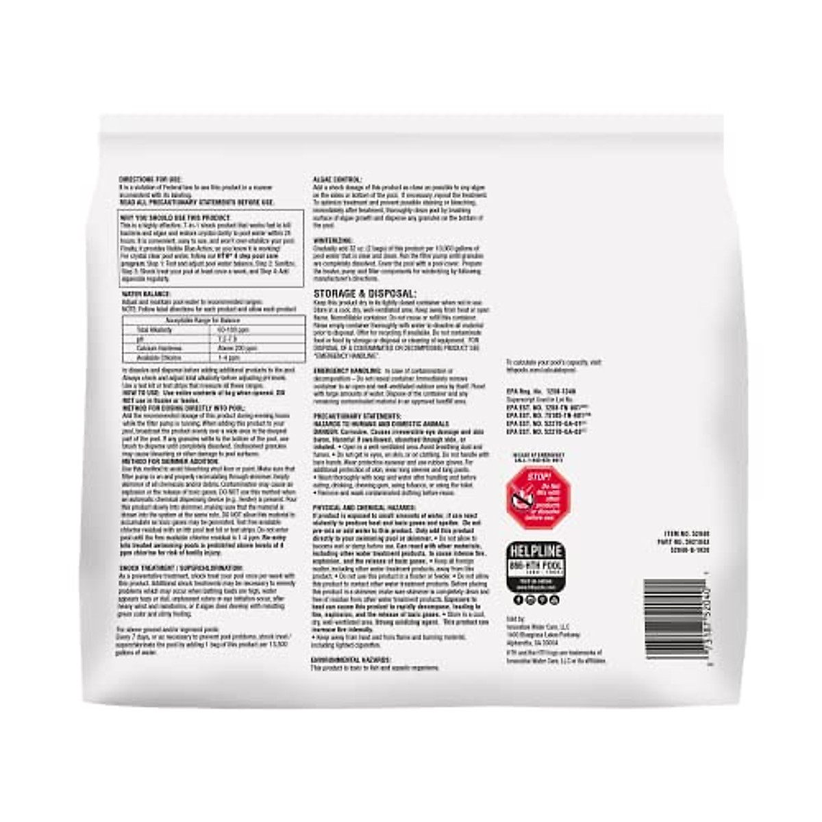 HTH Pool Care Shock Ultra, Swimming Pool Chemical Prevents Bacteria, Algae, Stain & Scale, Cal Hypo Formula, 1 lb (Pack of 6)