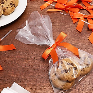 100 Pack Orange Bow Twist Ties for Treat Bags, 3-Inch Pre-tied Satin Ribbons for Crafts, Gift Wrap, Themed Party Favors, Baked Goods