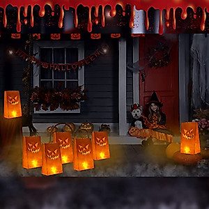 Halloween Luminary Bags Outdoor Paper Pumpkin Lantern Bags Flame Resistant Jack-o'-Lantern Bags Halloween Silhouette Luminary Candle Bags for Halloween, Party, Home Decorations (48 Pieces)