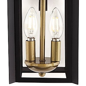 Franklin Iron Works Bransford Rustic Farmhouse Outdoor Wall Light Fixture Black 2-Light 17" Clear Glass Shade for Exterior Barn Deck House Porch Yard Patio Outside Garage Front Door Garden Home