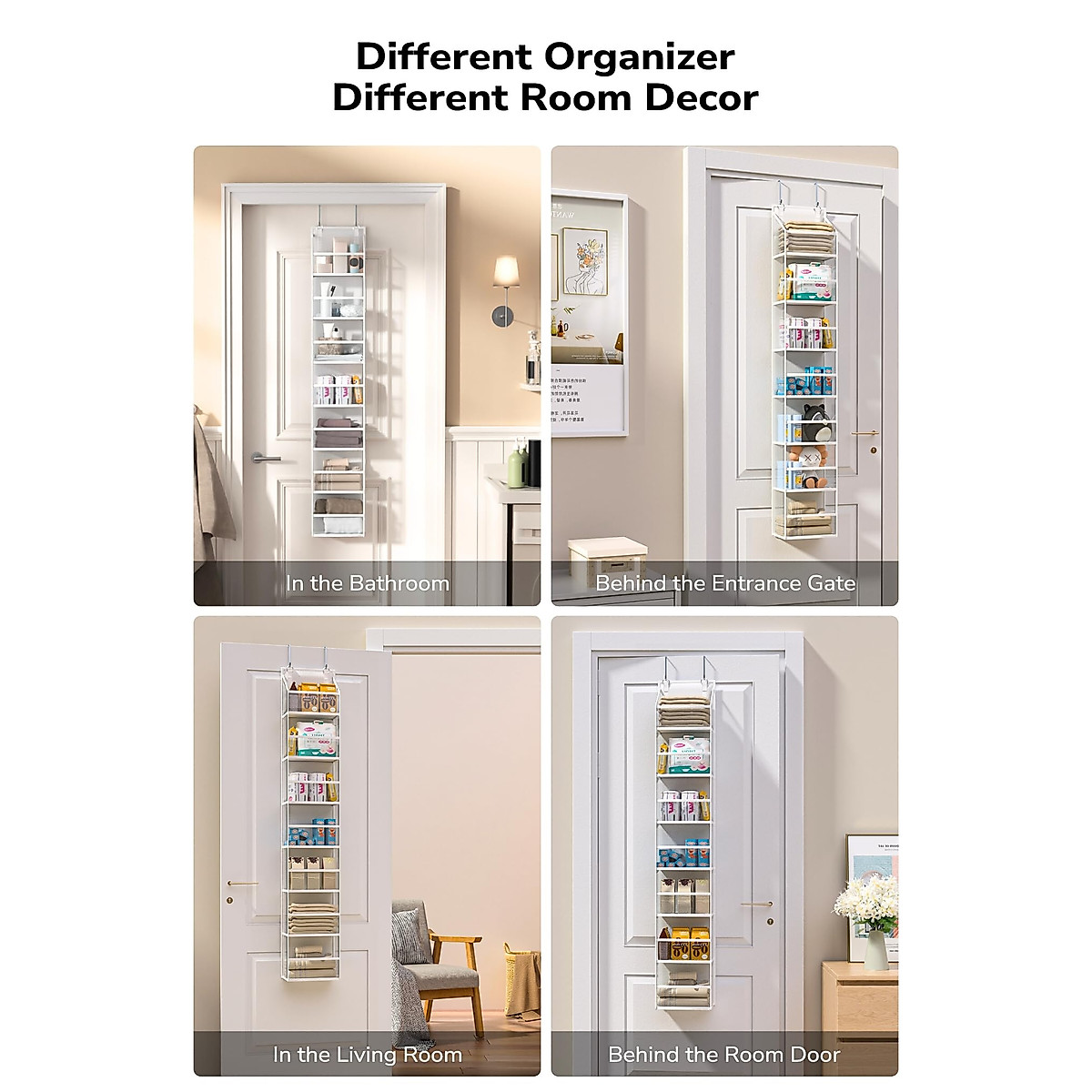 ALLTIDYUP Over The Door Hanging Pantry Organizer 7 Shelves, Clear Plastic Pockets Hat Racks for Baseball Caps, Large Capacity Storage for Closet, Bedroom, Bathroom, Office, Dorm Room Essentials