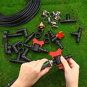 Irrigation Fitting Kit 9 Pieces Drip Irrigation Switch Valve Gate Valves Irrigation Barbed Connectors with Shut-Off Valve and 18 Stainless Steel Clamps and Roll Tape for 1/2 Inch Irrigation Tubing