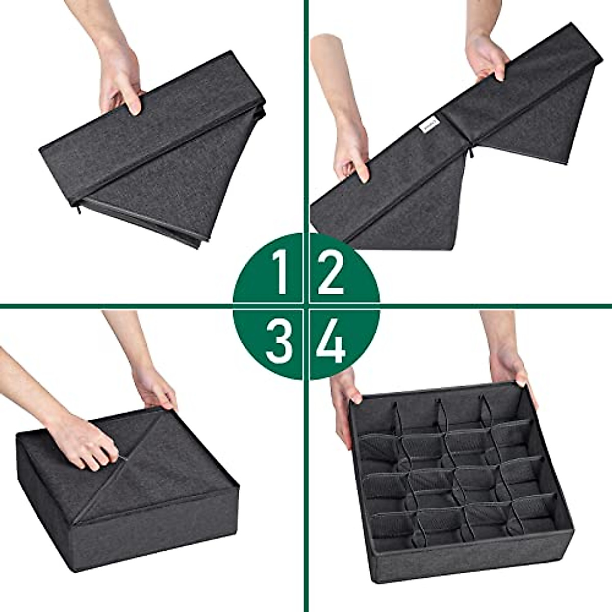 9 Pack Sock Underwear Drawer Organizer Dividers, 122 Cells Fabric Foldable Dresser Drawer Organizers for Bra, Sock, Undies, Belt, Tie, Scarf