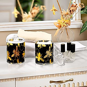 Geometric Bee Modern 2 Pcs Qtip Holder Abstract Honey Organizer Dispenser Storage Canister Plastic Apothecary Jars Bathroom Vanity for Cotton Swab Ball Pads Floss