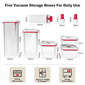 CrazyQueen Food Storage Containers with Lids, Vacuum Seal Containers for Food Storage, 5PCS Containers with 9PCS Vacuum Storage Bags & 2PCS Wine Stoppers for Cereal Bread Rice Kitchen Pantry