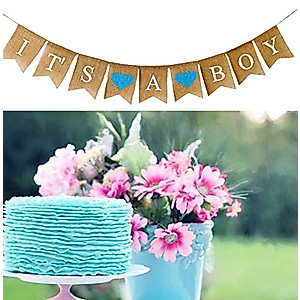 Shimmer Anna Shine It's a Boy Burlap Banner for Baby Shower Decorations and Gender Reveal Party (Blue)
