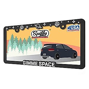 Spiffy Space License Plate Frame Holder Bracket Gimme Space with Planets and Stars for All US/CAN Vehicles | Made in The USA | Cute Star Themed Frames | Cool Raised Galaxy | Slim and Lightweight