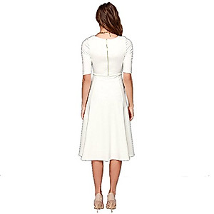 Dantiya Women's Half Sleeve Elegant Back Zipper A-Line Knee Long Dress, White, X-Small