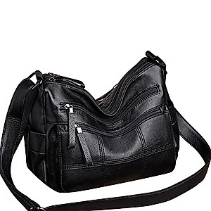 Cross Body Bag - Fashion Soft PU Leather Handbags with Multi Pockets - Large Capacity Shoulder Bags Tote Purses, Black