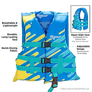 Oceans7 US Coast Guard-Approved, Type III Youth Life Jacket – Personal Flotation Device with with Comfortable Flex-Form-Fit Open-Sided Design – Seafoam Blue Lemon