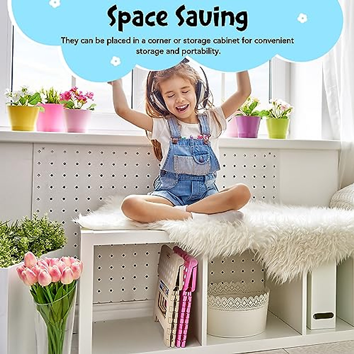 ACKO Folding Step Stool 9 Inch Step Stool 300 lb Capacity Plastic Foldable Step Stools for Kids and Adults, Folding Stool Suitable for Kitchen, Stepping Stool with Handle Khaki Small Step Stool 1PC