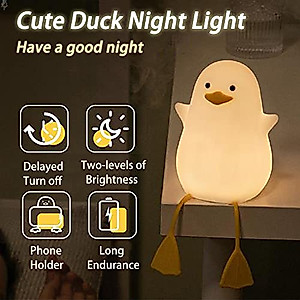 Crtivetoys Cute Seagull Night Light for Kids Animal Silicone Nursery LED Table Lamp Children's Dimmable Baby's Room Decoration Bedside Touch Timer Table USB Charger Cartoon Duck Night Light