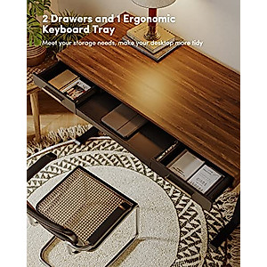 BANTI 48" x 26" Electric Standing Desk, Mid-Century Modern Desk with 3 Drawers, Stand Up Home Office Desks, Vintage Top