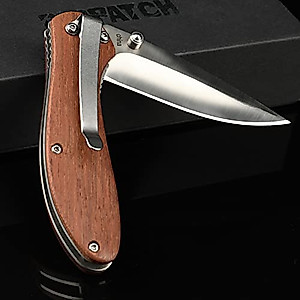 Dispatch Folding Pocket Knife, Pocket Clip and Liner Lock, with Wooden Handle and 3Cr13 Sanding Blade for Outdoor, Tactical, Survival, and EDC
