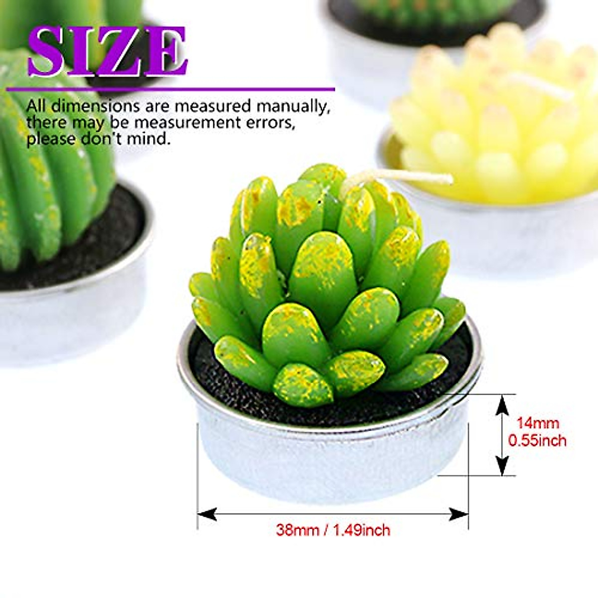 Swpeet 12Pcs Decorative Succulent Cactus Tealight Candles Kit, Cute Smokeless Succulent Plants Perfect for Candles Festival Wedding Props and House-Warming Party (N0.4-Candle)