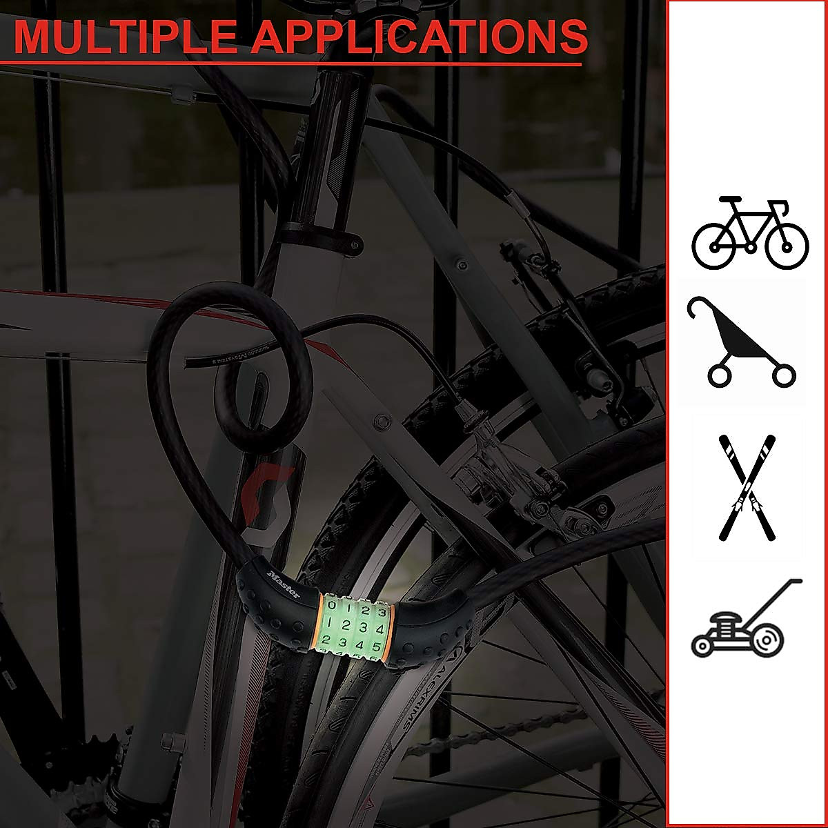 MASTER LOCK Bike Cable Lock [Combination] [1.8 m Coiling Cable] [Outdoor] [Mounting Bracket] 8190EURDPRO - Ideal for Bike, Electric Bike, Skateboards, Strollers, Lawnmowers and other Outdoor Equipment