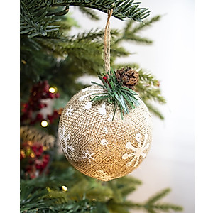 Burlap Christmas Hanging Ornaments, Farmhouse Rustic Christma Decorations, Natural Jute Ball Ornaments for Xmas Holiday Party Home Decor 12Pcs