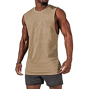 Aoysky Mens Crewneck Tank Tops Athletic Beach Sleeveless Shirts Khaki