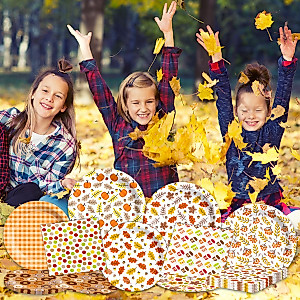 60Pcs Fall Plates and Napkins-Autumn Party Supplies Little Pumpkin Maple Leaf Dinnerware Kit for Thanksgiving,Birthday,Baby Shower