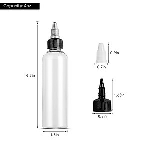 36 Pack Clear Dispensing Bottles, 4oz Round Plastic Squeeze Bottle with Twist Top Caps,Food Grade Household for Oils, Liquids, Inks, Crafts, Kitchen