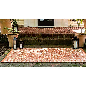 Unique Loom Outdoor Botanical Collection Area Rug - Allover (5' 3" x 8' Rectangle, Terracotta/ Beige)