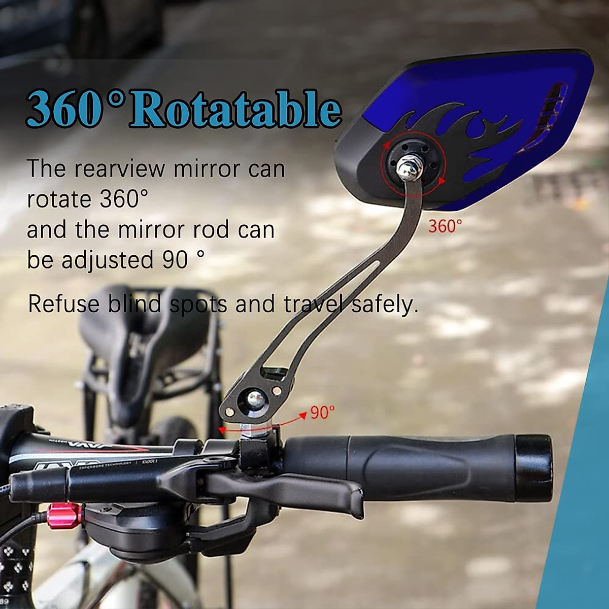 1Pair Universal Motorcycle Mirrors, Motocycle Rear View Mirrors, Adjustable Side Mirror, Motorcycle Mirrors for Handlebars, Aluminum Flame Pattern Rear View Mirrors with 8mm/10mm Screws (Blue)