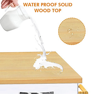 Pliwier Kitchen Island Cart on Wheels with Cabinet, Rubberwood Countertop, Lockable Casters, Adjustable Shelves, Kitchen Storage Islands for Dining Room, L48xW18xH36 Inches, Easy Assembly