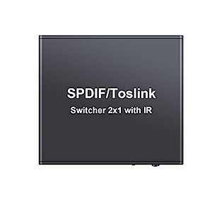 LiNKFOR 2x1 Digital Optical Audio Switch with IR Remote Control Digital Audio SPDIF Toslink Optical Fiber Switcher 2 in 1 Out Aluminum Alloy with 6ft Optical Cable for PS3 Xbox Blue-Ray DVD HDTV