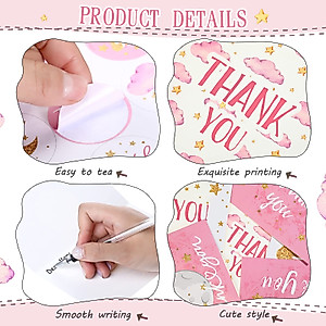 24 Pieces Stars Thank You Cards with Envelopes and Stickers for Baby Shower Party Supplies, Gold Foil Thanks Stickers Starry Delight Thanks Notes Stars Moon Gratitude Cards for Party Favors (Pink)