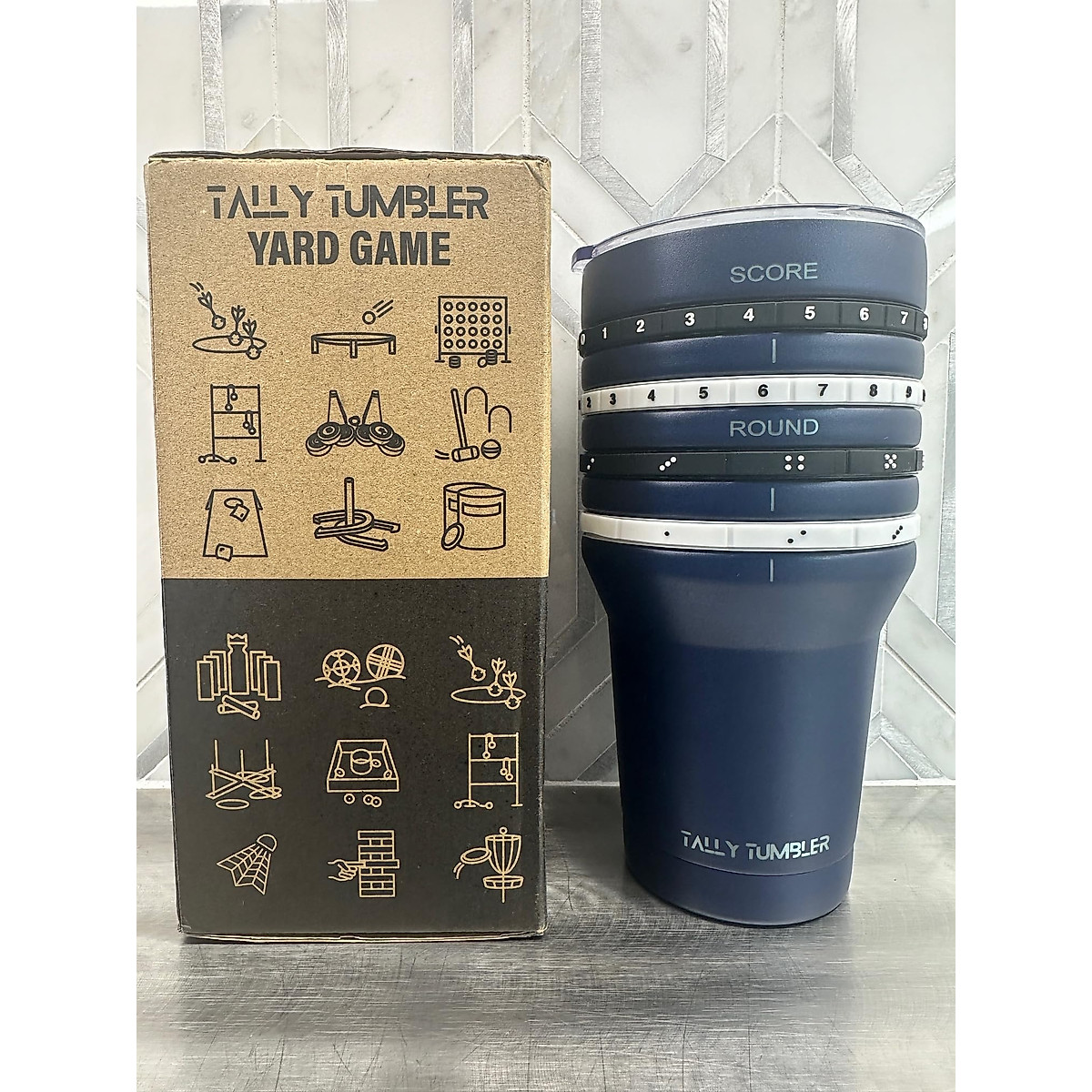 Yard Game, Stainless Steel Cup, 30 oz Leak Proof Lid, Double Wall Insulation, Yard Game Tumbler with Score Keeping Counter used to Track Game Scores & Rounds Won, for Two Teams (Blue Bags)