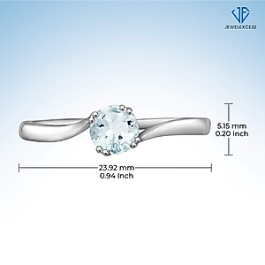 JEWELEXCESS Aquamarine Ring March Birthstone Jewelry – 0.40 Carat Aquamarine Sterling Silver Ring Jewelry– Gemstone Rings with Hypoallergenic Sterling Silver Band