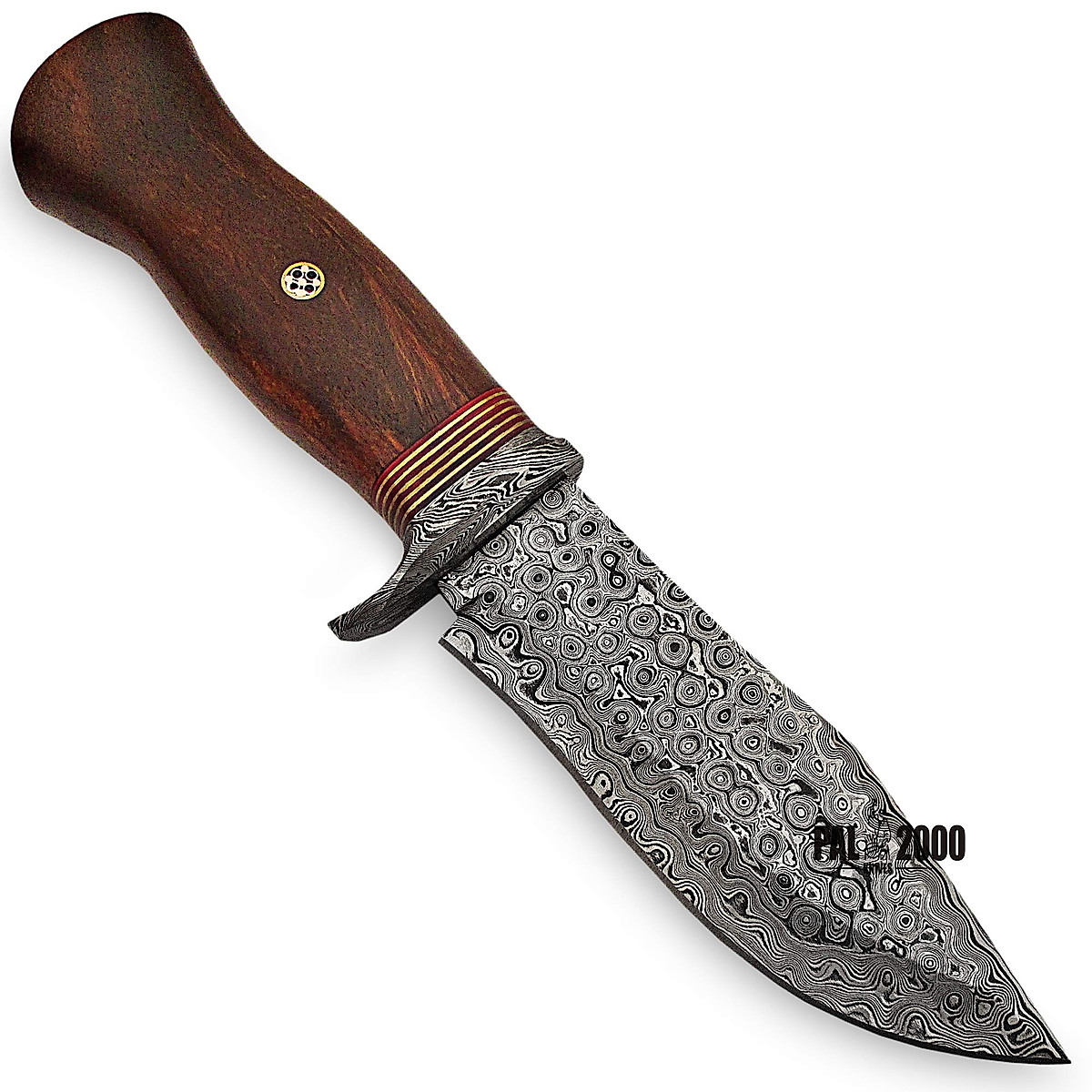 HK-9892 Handmade Damascus Steel Hunting 10.4 Inch Knife Solid Rose Wood Handle with Sheath