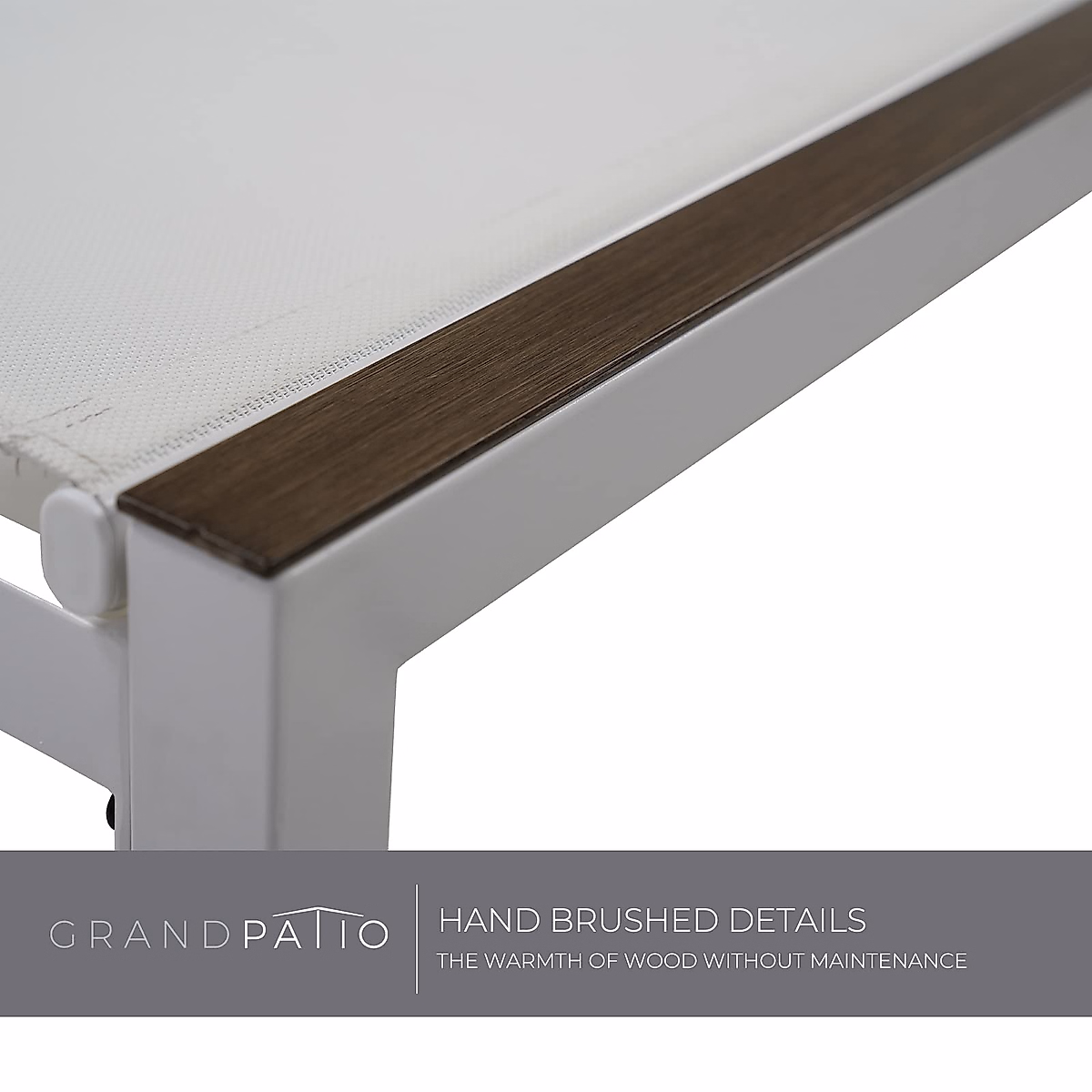 Grand patio Outdoor Chaise Lounge Set of 2 Mesh Sling Lounge Chairs with Woodgrain Texture, Portable Wheels & 4 Adjustable Reclining Backrest Positions for Poolside Beach White 2PCS