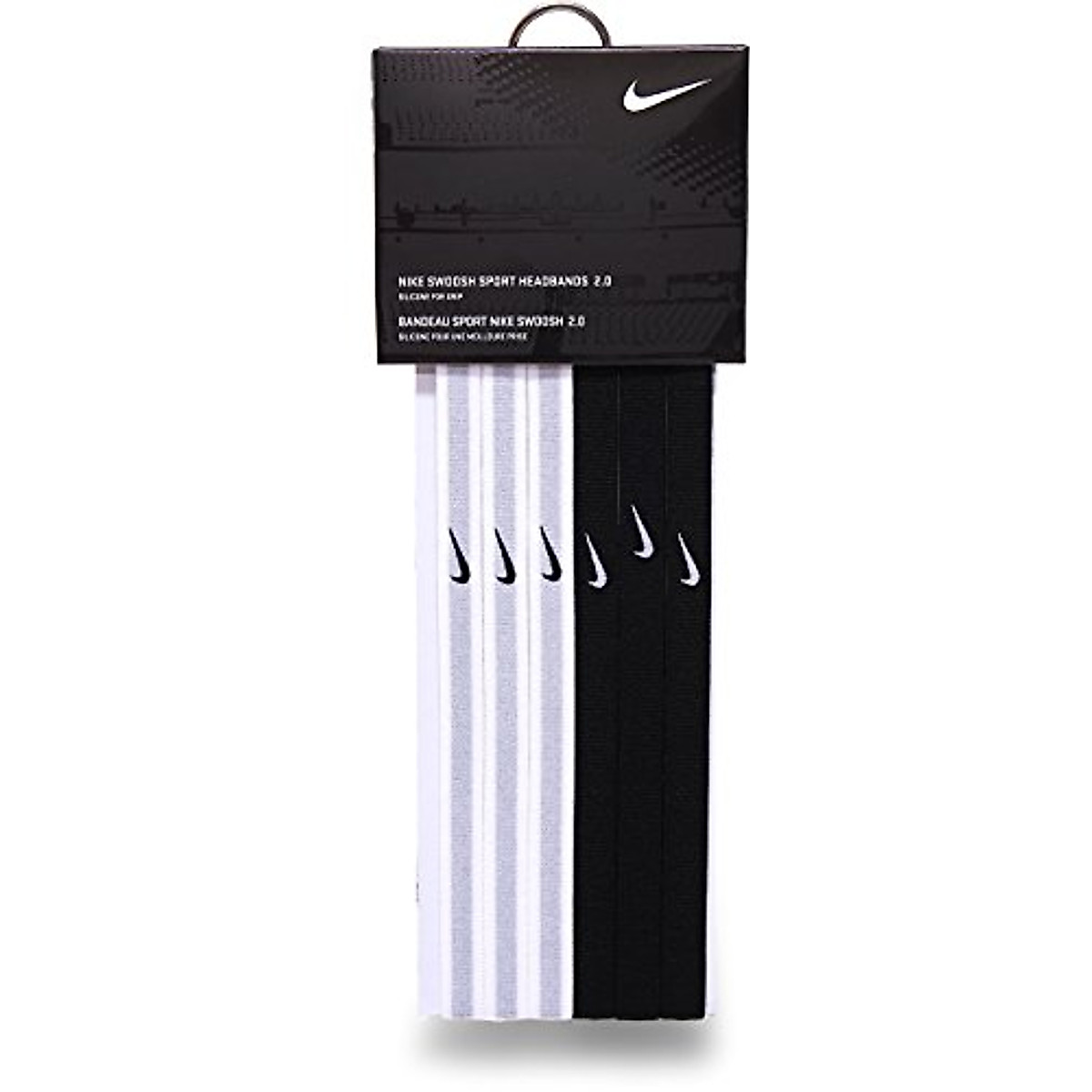 Nike Swoosh Sport Headbands 2.0 (Black/White/Grey), One Size Fits Most