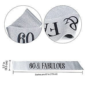 Tihebax 60th Birthday Sash and Tiaras for Women, 60th Birthday Decorations Women Fabulous Sash and Crown for Women 60 & Fabulous Birthday Gifts for Happy 60th Birthday Party Favor Supplies (Silver)