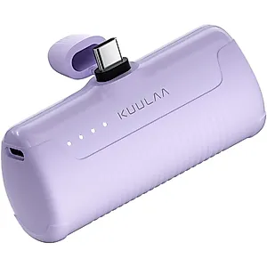 Kuulaa Portable Charger USB C Power Bank 4500mAh Small Portable Phone Charger Android Compact Plug in Battery Pack Portable Compatible with iPhone 15, Samsung Galaxy, Moto, LG, Pixel, Purple