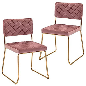 Duhome Velvet Dining Chairs Set of 2, Upholstered Accent Chairs for Kitchen Living Room Backrest Desk Chair with Gold Metal Legs, Pink