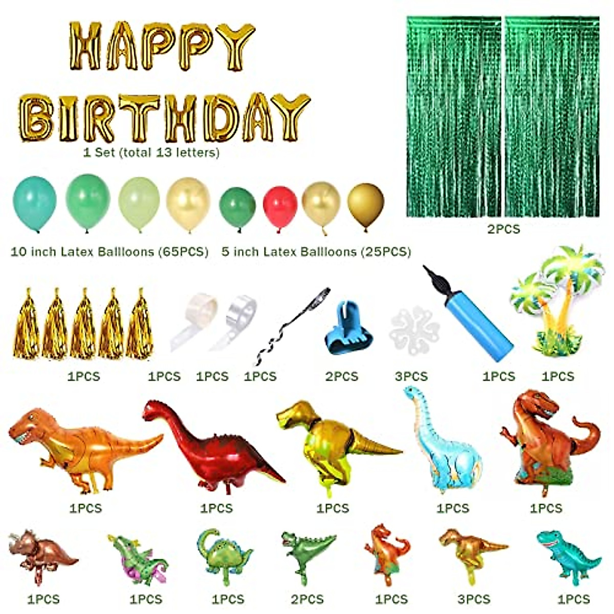 Dinosaur Party Decorations 135 Pcs Dinosaur Birthday Party Supplies with Dinosaurs Balloons, Happy Birthday Balloons, Curtains, Dinosaur Theme Party for Kids Girls Boys Baby Shower Celebration