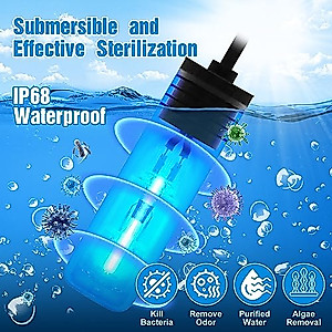 TARARIUM Aquarium Lamp 3W Mini Fish Tank Clean Green Light Submersible Use in Filter Area for 5-55 Gallon Fish Tank Pond Cloudy Water Clean and Clear