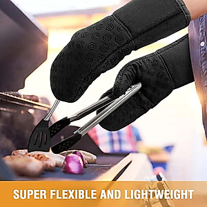 Oven Mitts and Pot Holders Set: 500℉ Heat Resistant Oven Gloves with Ovenmitts Hotpads and Kitchen Towels - Extra Long Kitchen Mittens and Potholders with Non-Slip Silicone Surface Safe for Cooking