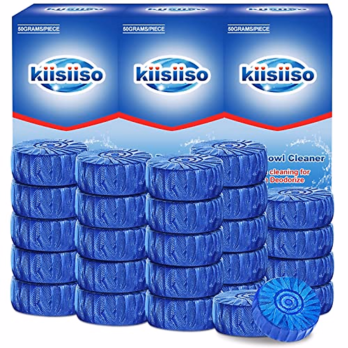KIISIISO Automatic Toilet Bowl Cleaner Tablets，Bathroom Toilet Tank Cleaner，Blue Clean Bubbles,Strong Detergent Ability,Long-lasting 300 brushes,Mild Fresh Pine Scent(30 Pack)