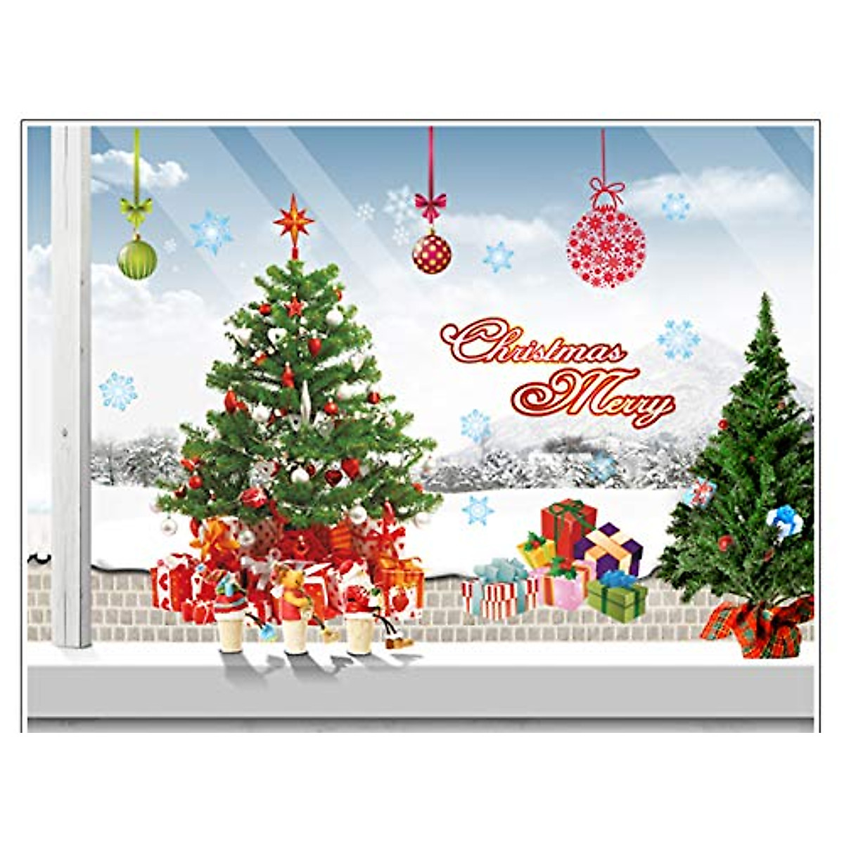 LONGTEN Christmas Windows Static Stickers Clings Santa Claus Snowman Deer Snowflake Removable Vinyl Christmas Tree DIY Wall Window Door Mural Decal Sticker for Showcase