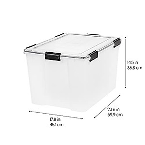 IRIS USA 74 Quart WEATHERPRO Plastic Storage Box with Durable Lid and Seal and Secure Latching Buckles, Weathertight, Clear with Black Buckles, 1 Pack